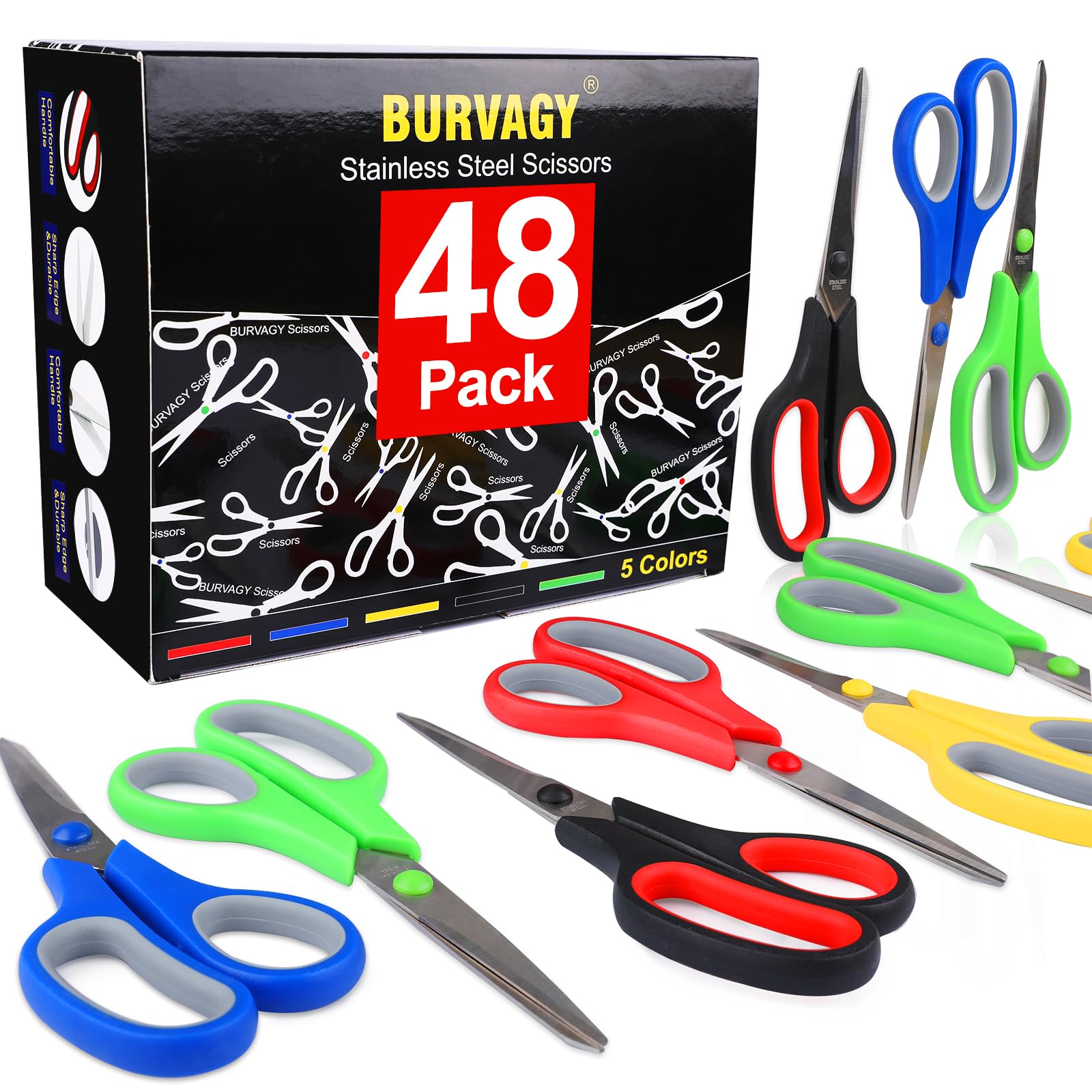 Scissors, BURVAGY 6” Multipurpose Scissor Bulk 16 Pack, Comfort Grip ...