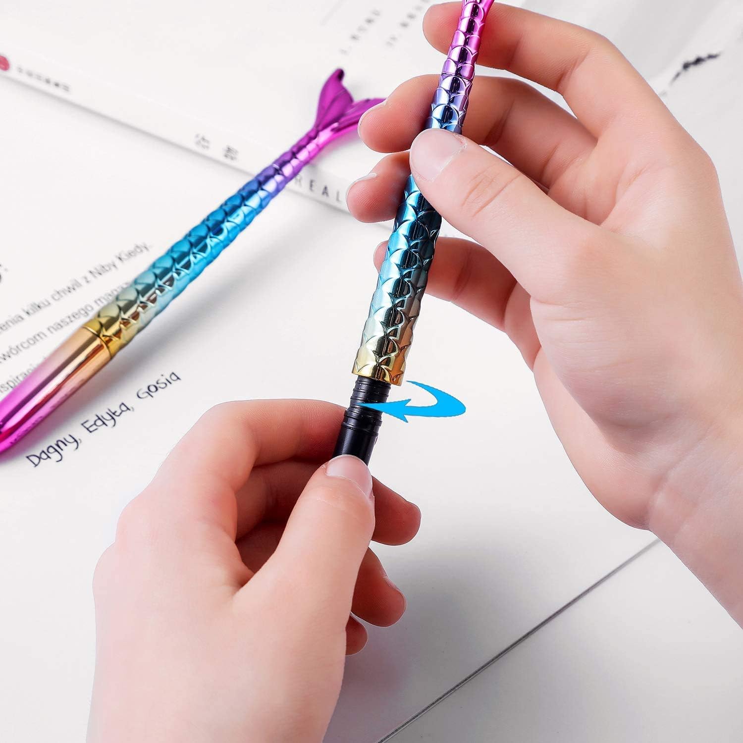 Pack of 14 Mermaid Ballpoint Pens, Creative Fishtail Gel Pens for ...