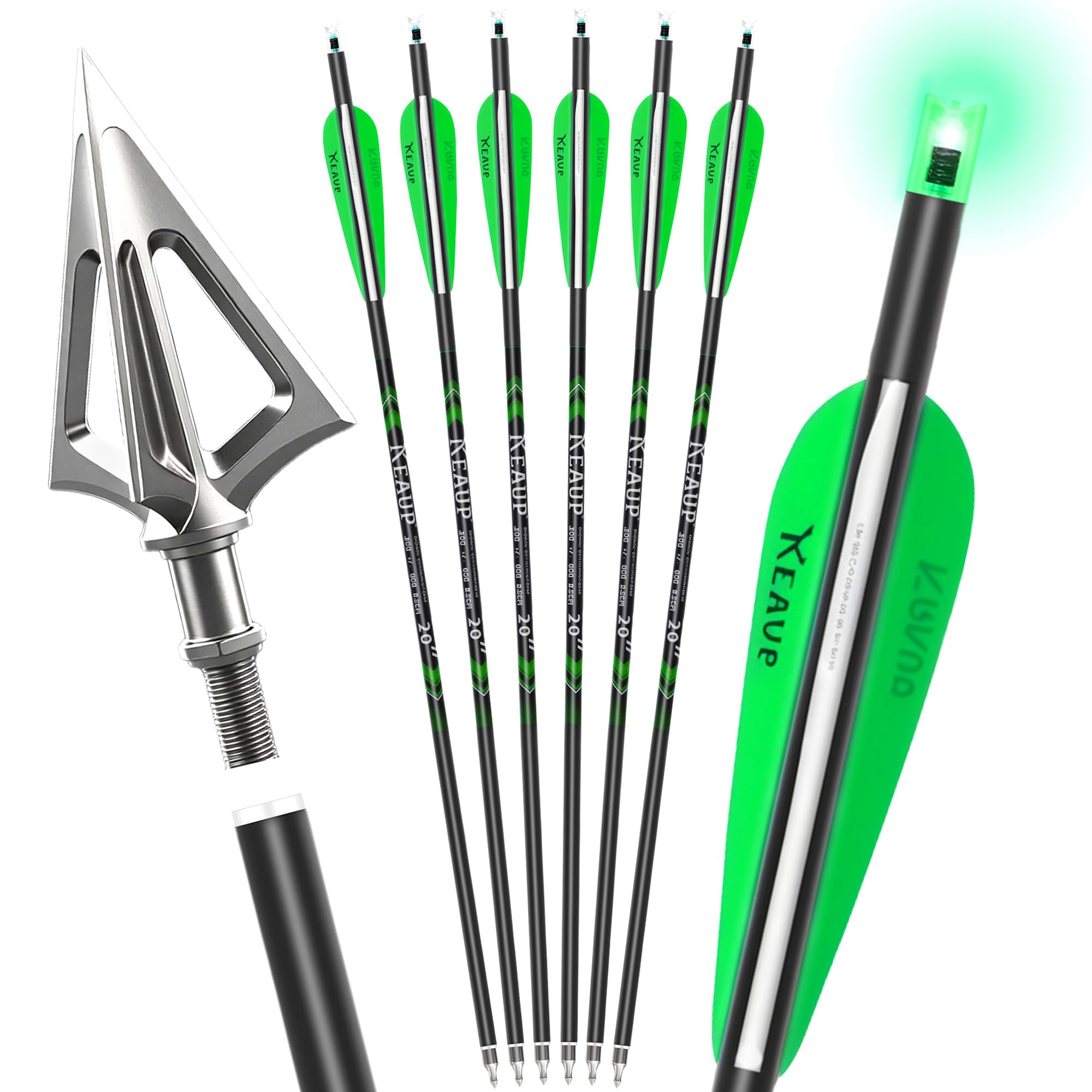 KEAUP Crossbow Bolts 20 Inch with Crossbow Broadheads and Lighted Nocks ...