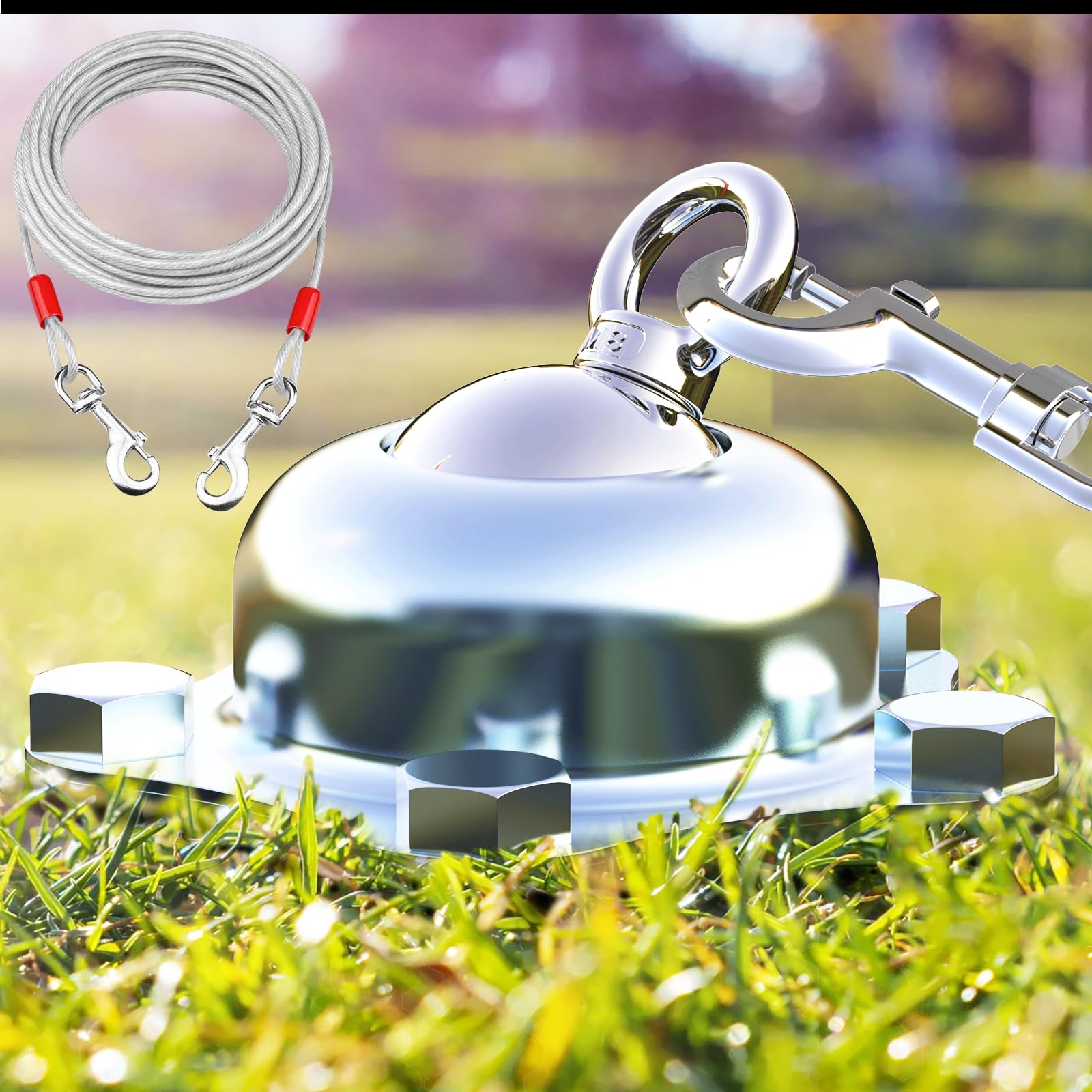 360° Swivel Dog Tie Out Stake and Cable with 5 Screw Dog Anchors, Up to ...