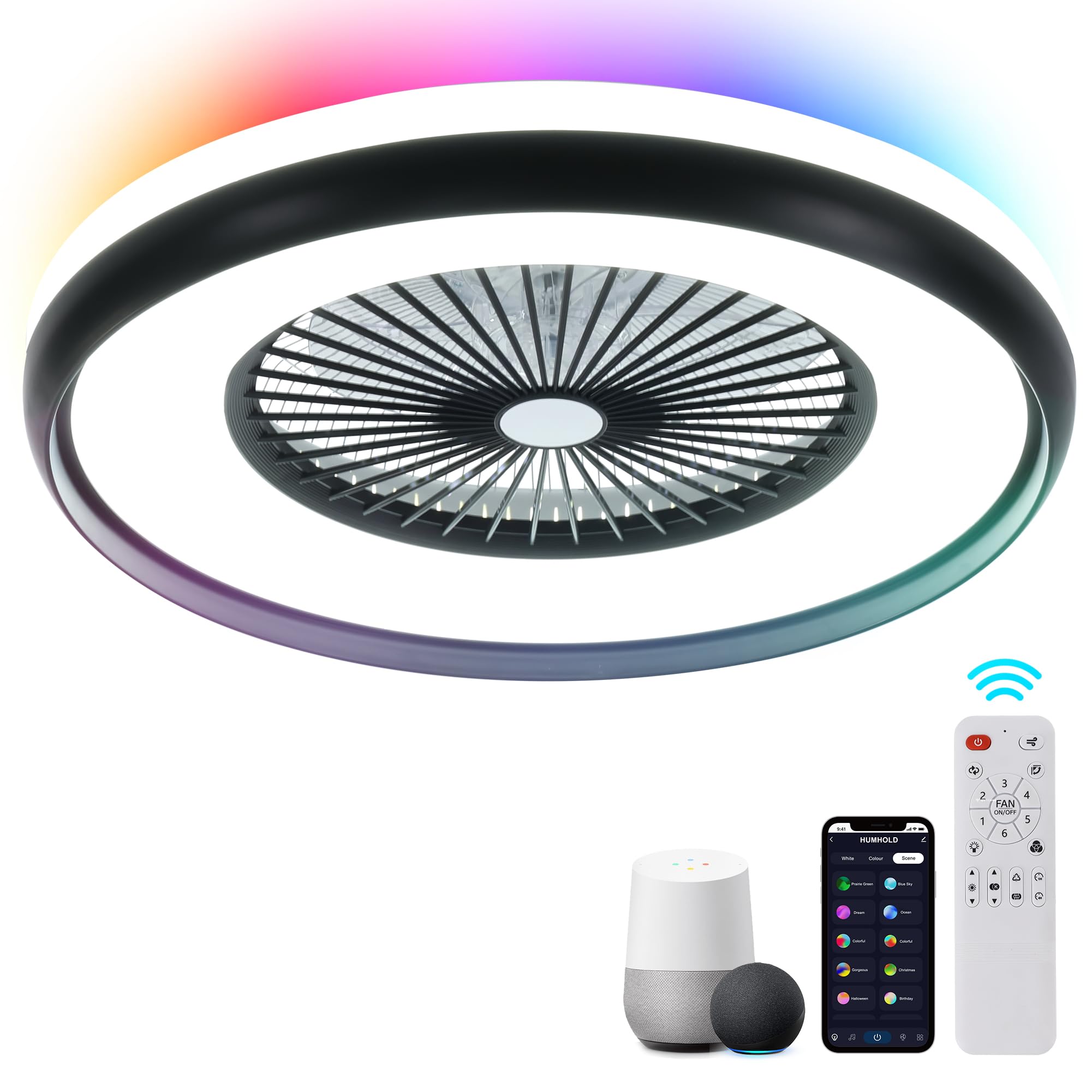 Mua 24" Bladeless Ceiling Fan with RGB Light Remote, Smart LED Ceiling ...