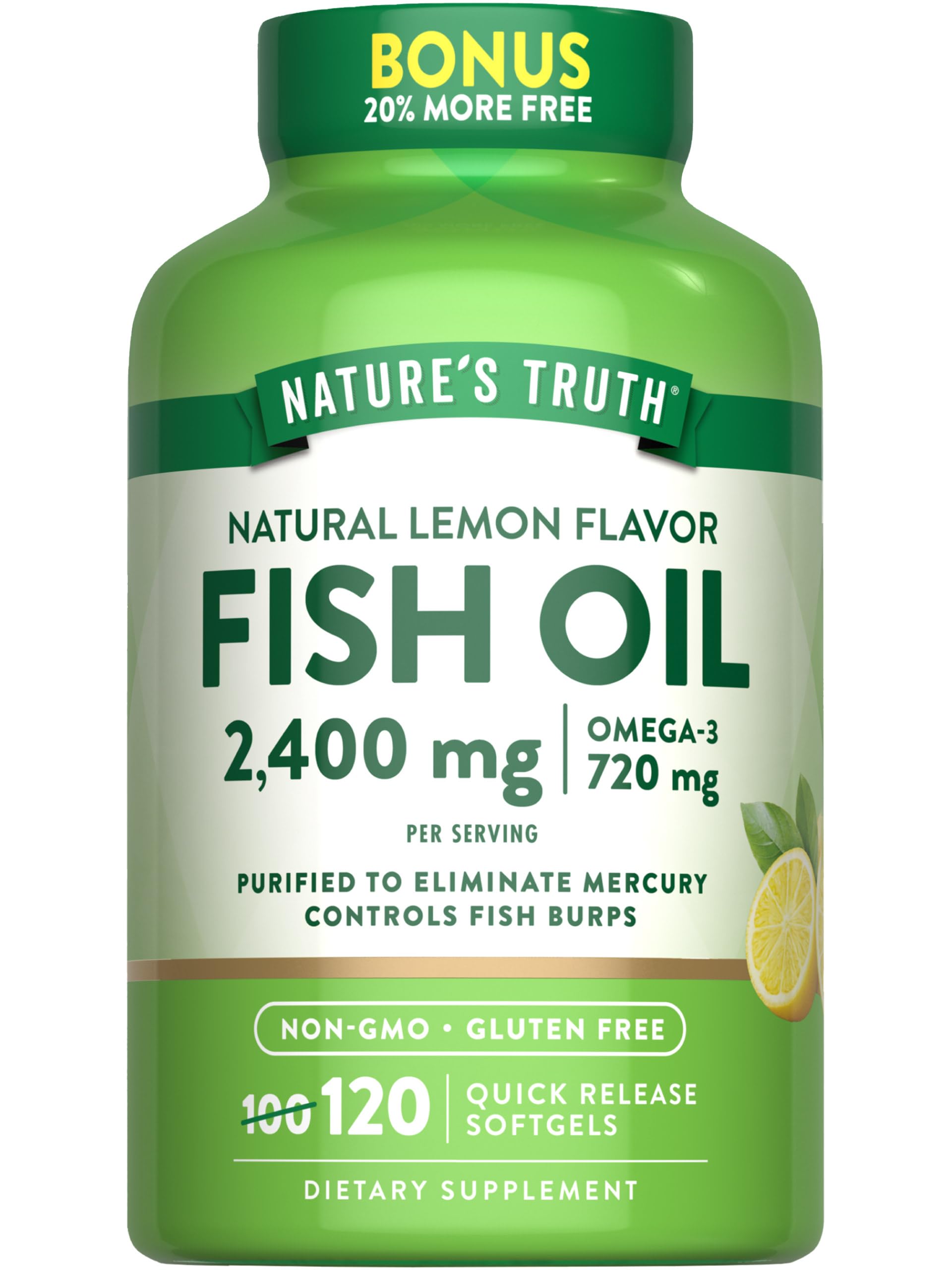 Nature's Truth Fish Oil 2400mg | 120 Quick Release Softgels | 720 mg ...