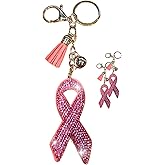 Amazon.com: Kigeli 60 Pcs Breast Cancer Awareness Keychain Pink Ribbon ...