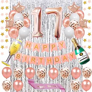 Fancy 17TH Birthday Decorations - Rose Gold Happy Birthday Banner and ...