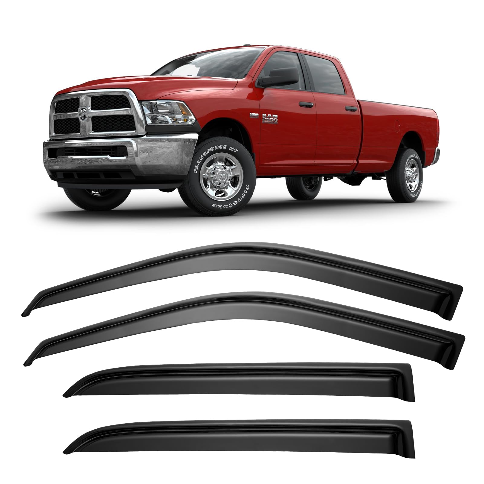Window Rain Guards Deflectors for 2009-2018 Ram 1500 Crew/Mega Cab/Full ...