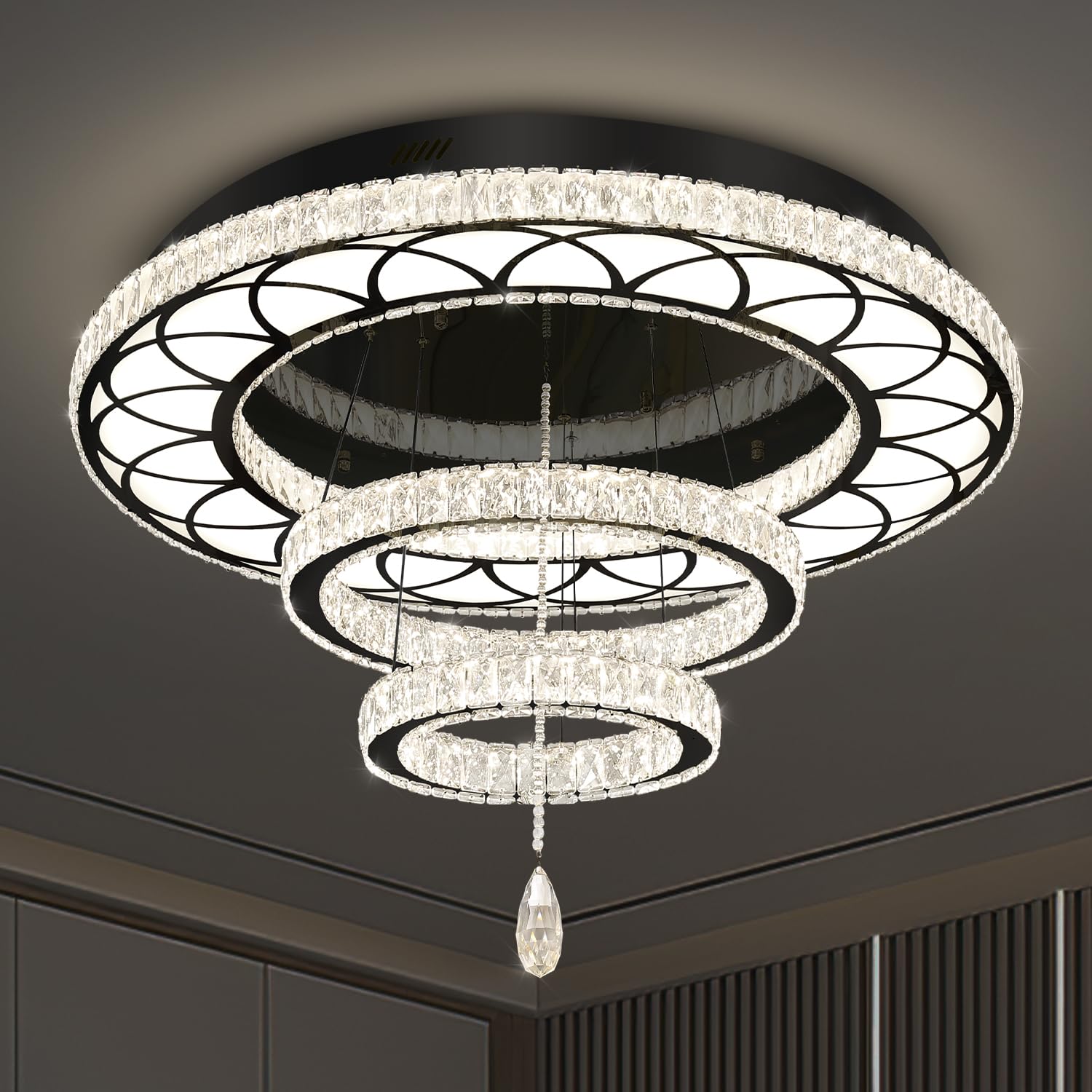 Flashing God Dia 32" Modern Crystal Chandelier Crystal Black Ceiling ...