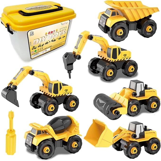 Take-Apart Construction Vehicles Excavators Truck Toy with Storage Box ...