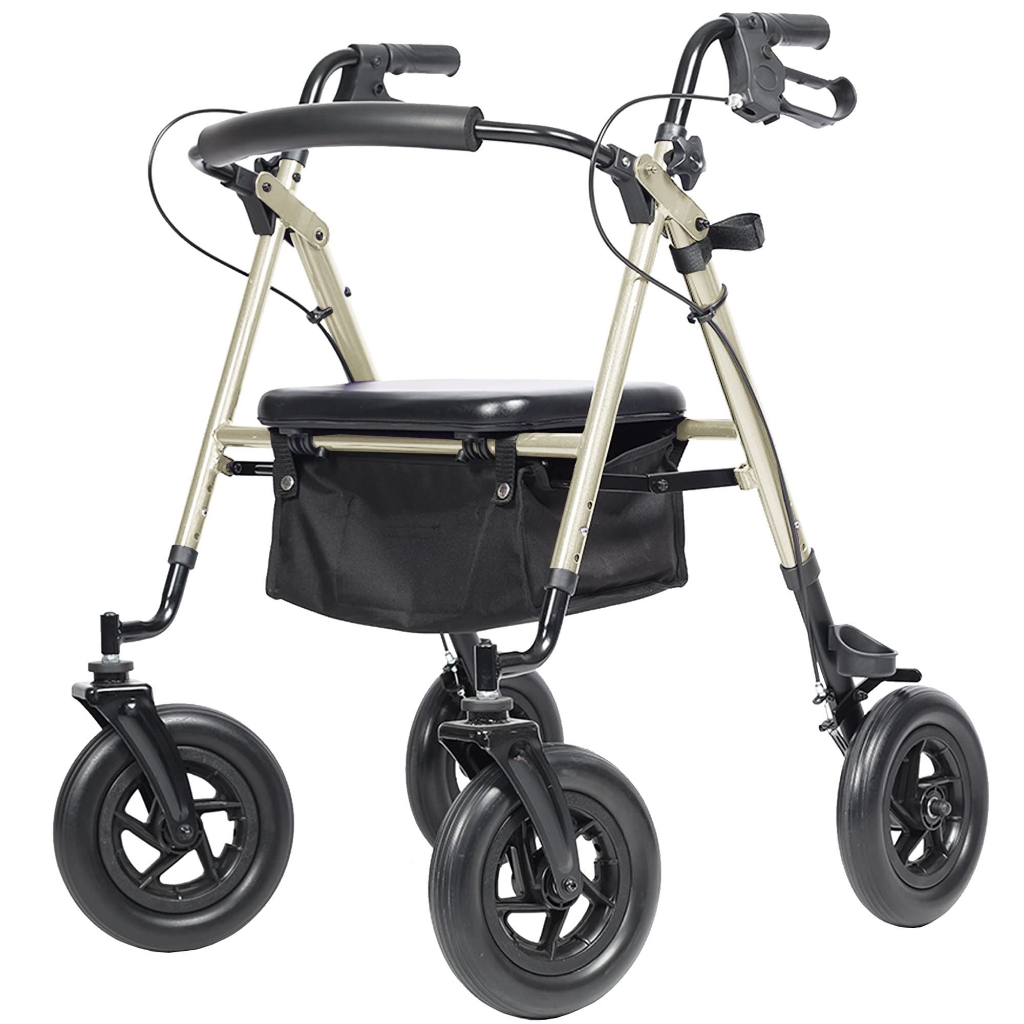 ELENKER All-Terrain Rollator Walker with 10” Rubber Wheels, Padded Seat ...
