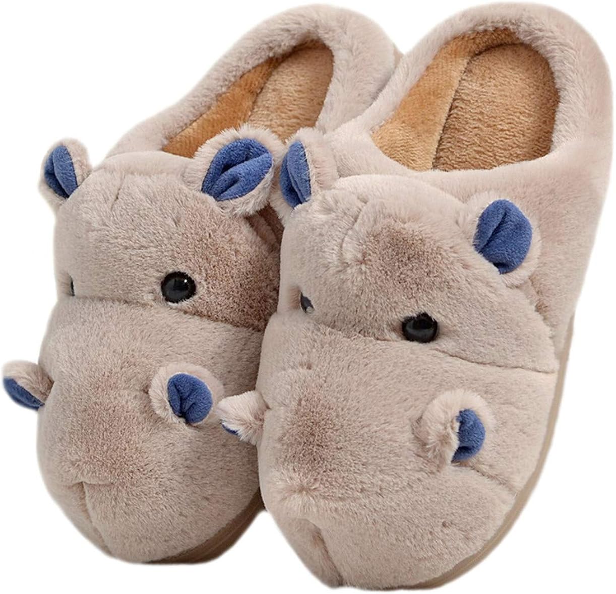 LANFIRE Children and Adult Cotton Slippers Hippo Home Slippers Plush ...