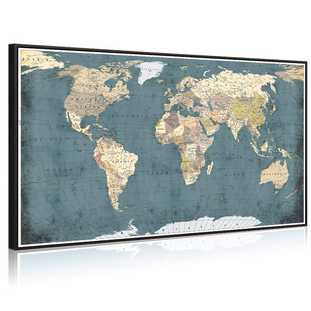 Welmeco Large Office Wall Decoration Retro Detailed World Map Canvas ...