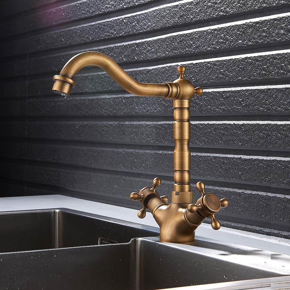 Traditional Kitchen Sink Mixer Taps Monobloc Swivel Spout Bronze Brass ...