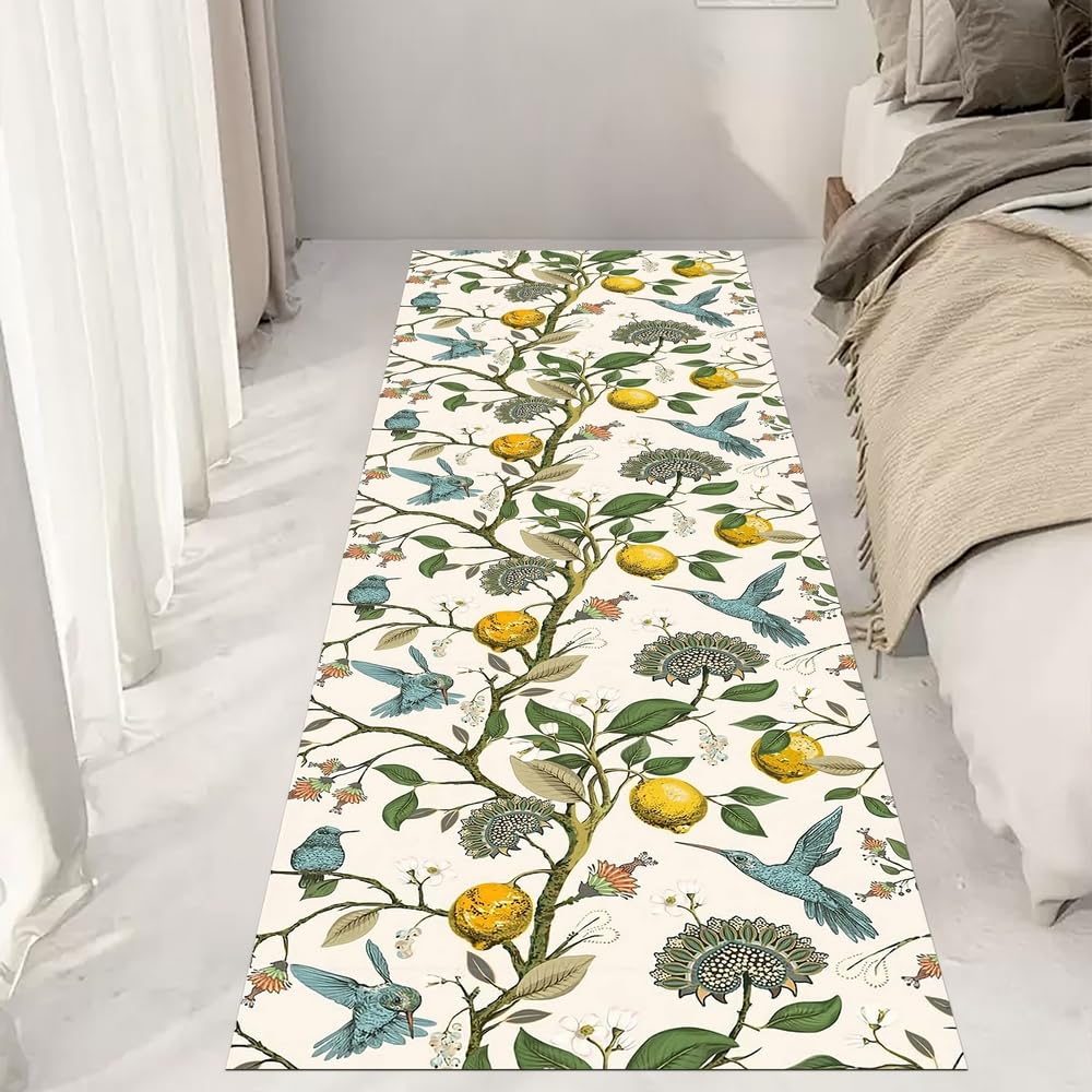 Machine Washable Runner Rugs 2.6'x6.6',Lemon Tree Floral Bird Runners ...