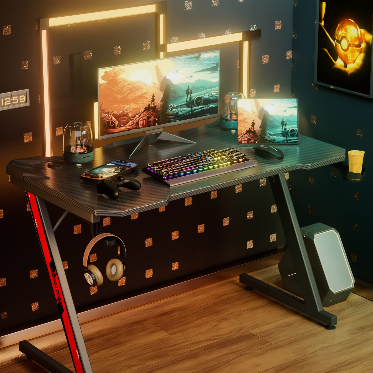 Mua Homall Gaming Desk, Computer Desk with Carbon Fiber Surface, Gaming ...