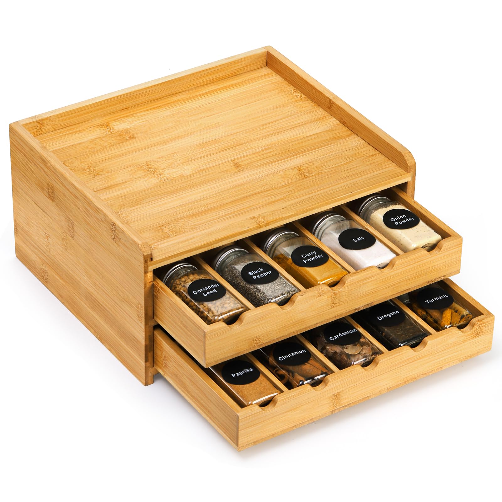 Jucoan Bamboo Spice Rack Organizer, 2-Tier Pull Out Spice Seasoning ...