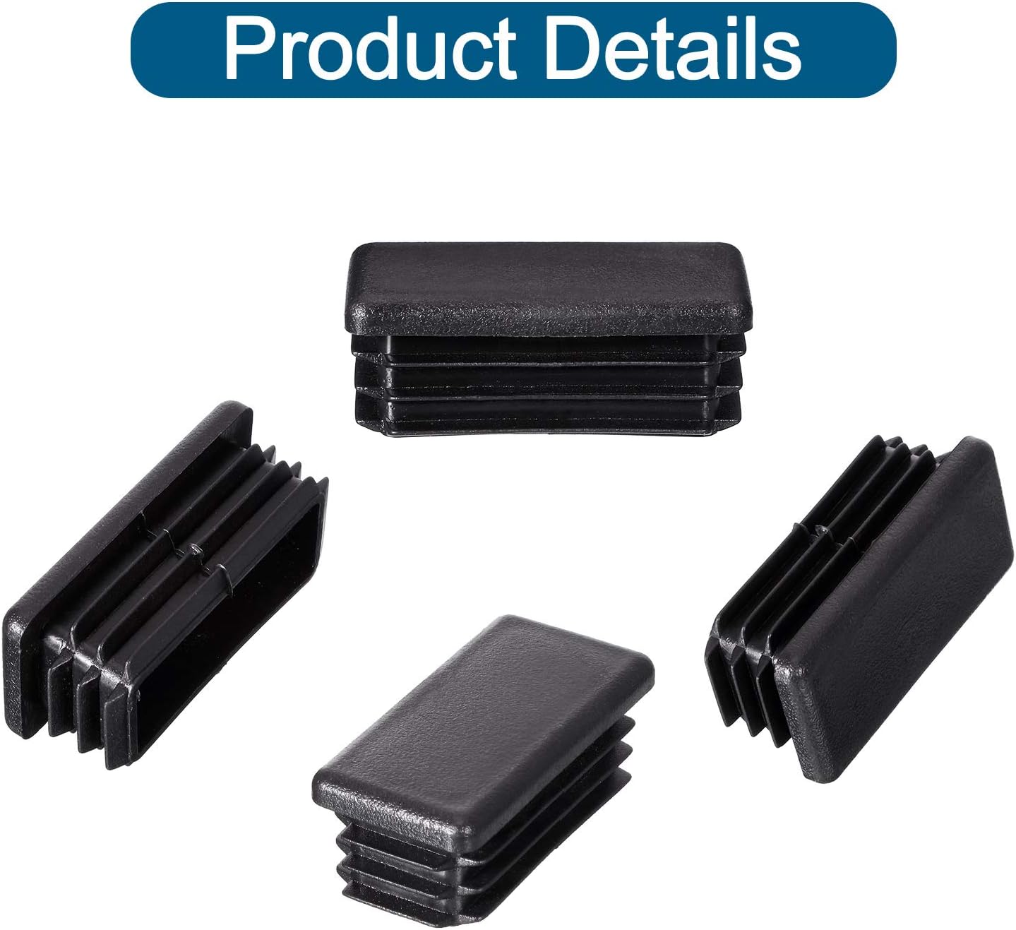 12 Pieces 1 x 2 Inch Rectangle Plastic Plugs Tubing End Caps Black ...