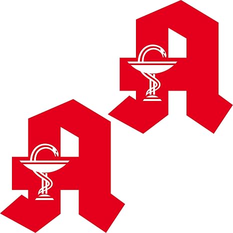 2 Aufkleber Tattoo A 20cm rot mit Aeskulap Stab Natter Apotheke Symbol ...