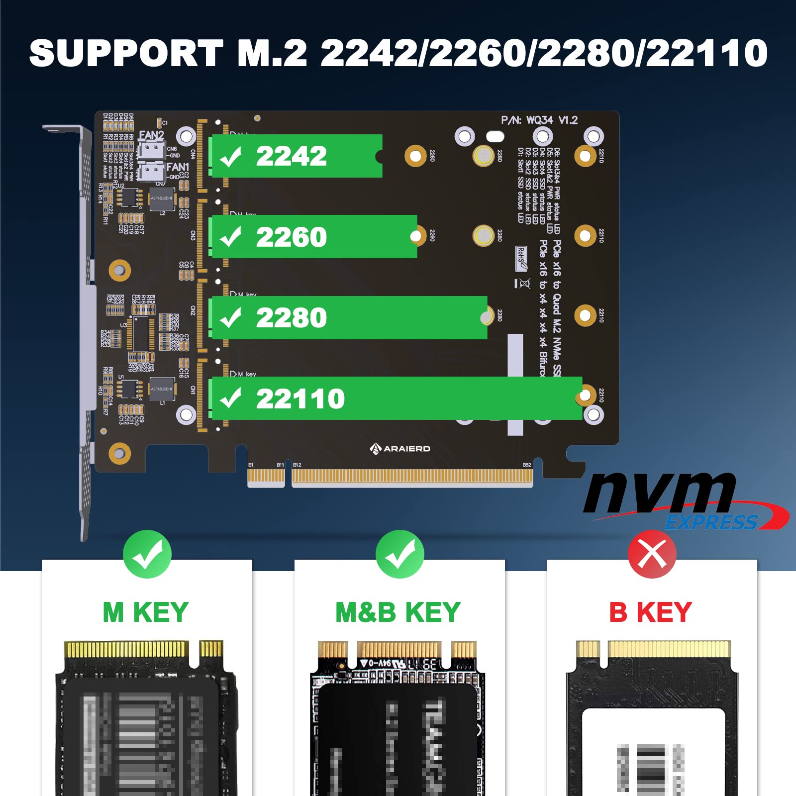 Mua ARAIERD PCIe 4.0 x16 Gen 4~4ポート M.2 m-Key NVMe SSDアダプターカード フルスピード 4 ...