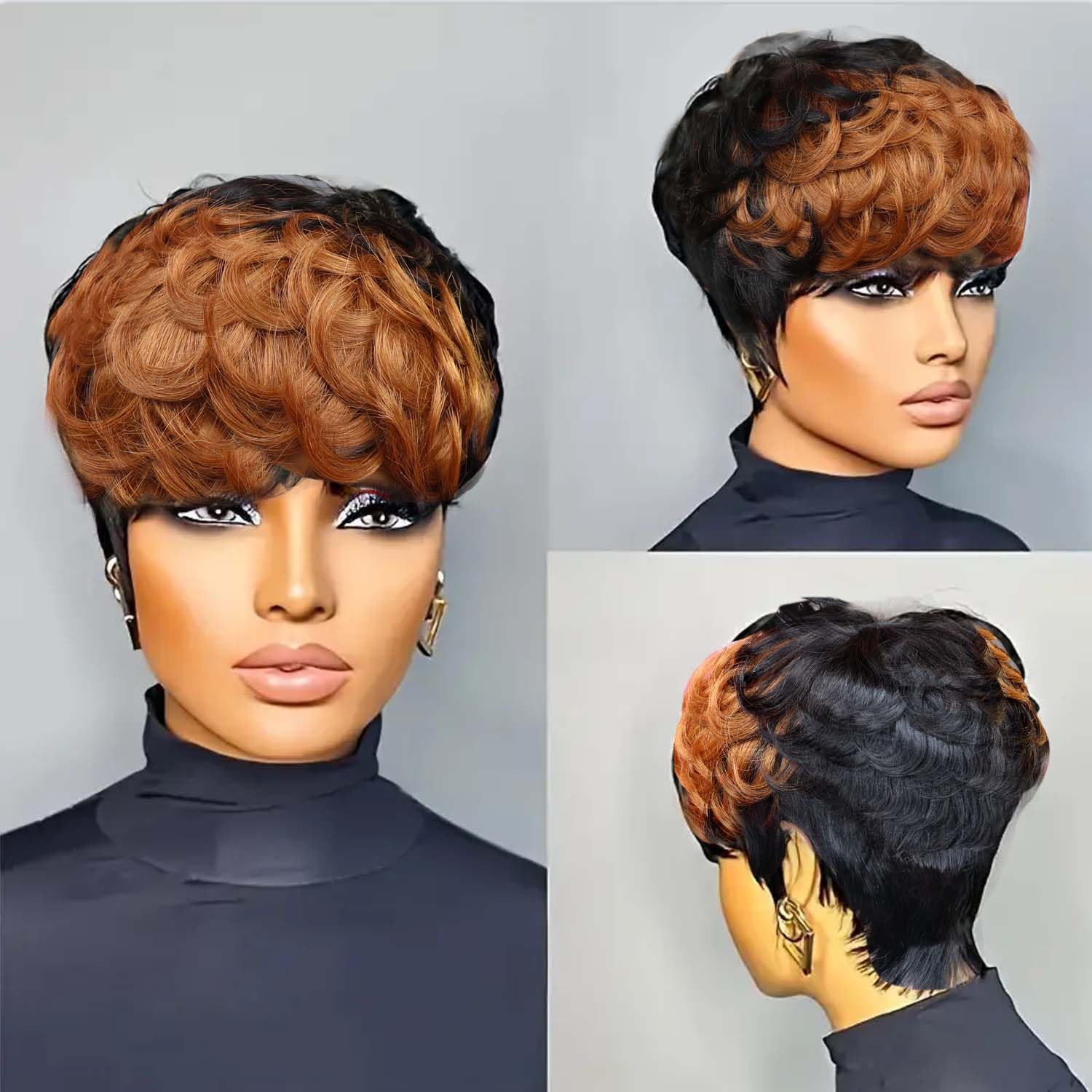 VRZ Short Curly Pixie Cut Wig Human Hair Short Wigs for Black Women ...