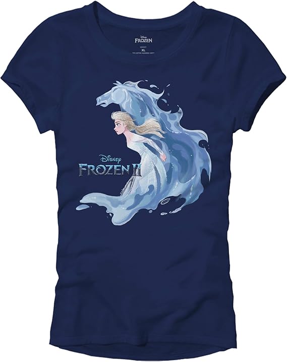 Disney Frozen 2 Elsa Nokk Wave Juniors Womens T-Shirt(Navy,XXL): Amazon ...