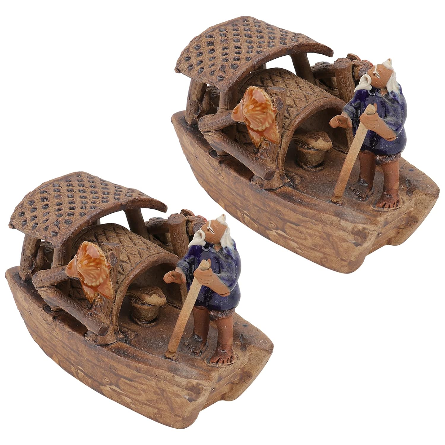 UPKOCH 2pcs Ceramic Miniature Boat Figure Fisherman Figurines Mini ...