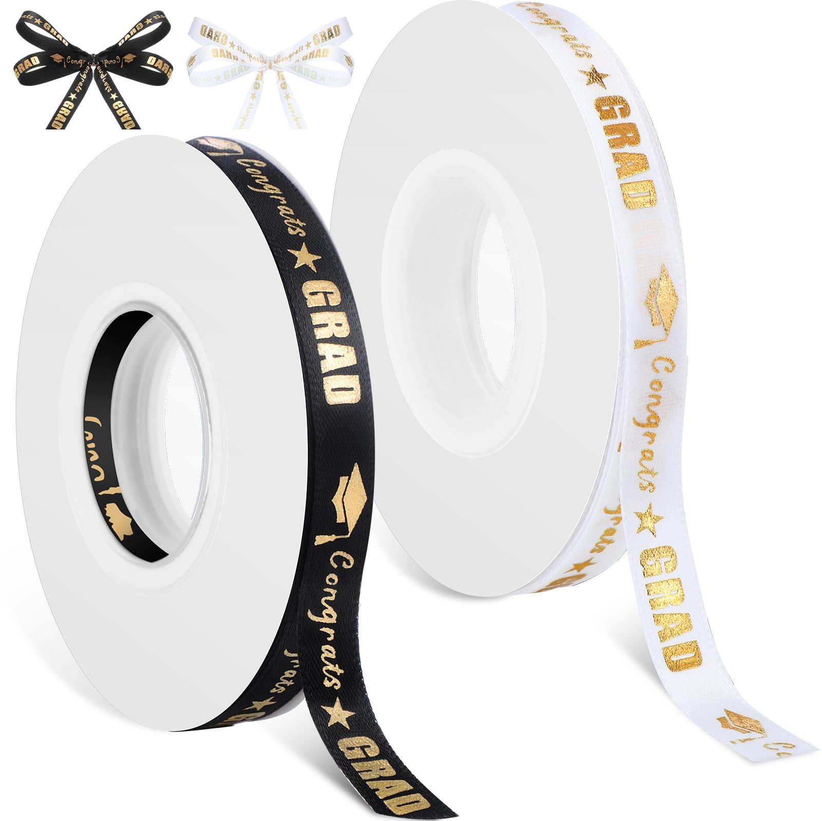 Knitgrip 2 Rolls 50 Yards 2025 Graduation Ribbon 3/8 Inch Black White ...