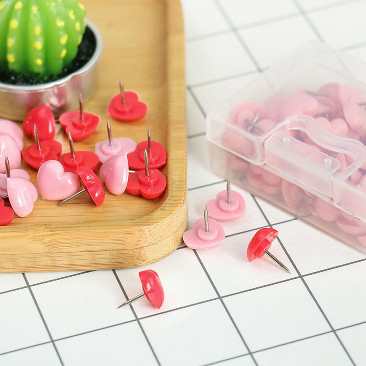 REFURBISHHOUSE 50 PCS Heart Push Pins Pink Cute tachuelas de pared ...