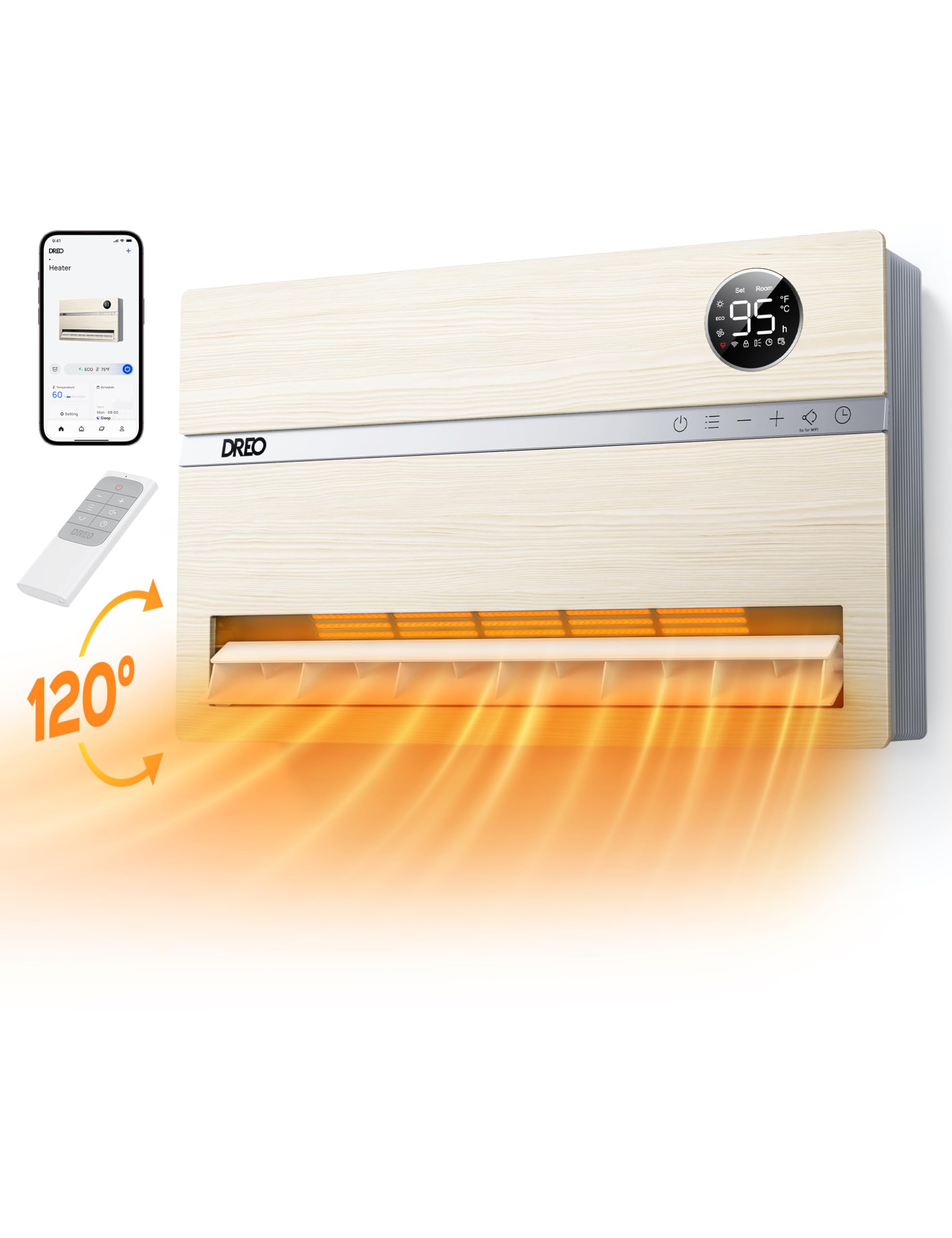 Dreo Smart Wall Heater, Electric Space Heater for Bedroom 1500W, 120 ...