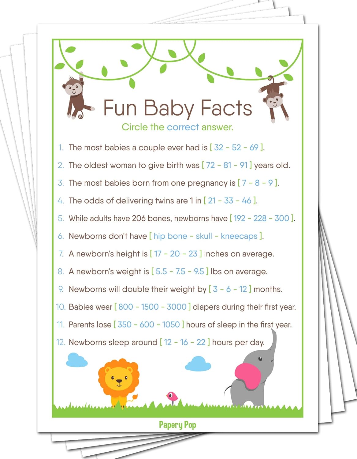 Amazon.com: Fun Baby Facts Game Cards (Pack of 50) - Baby Shower Games ...