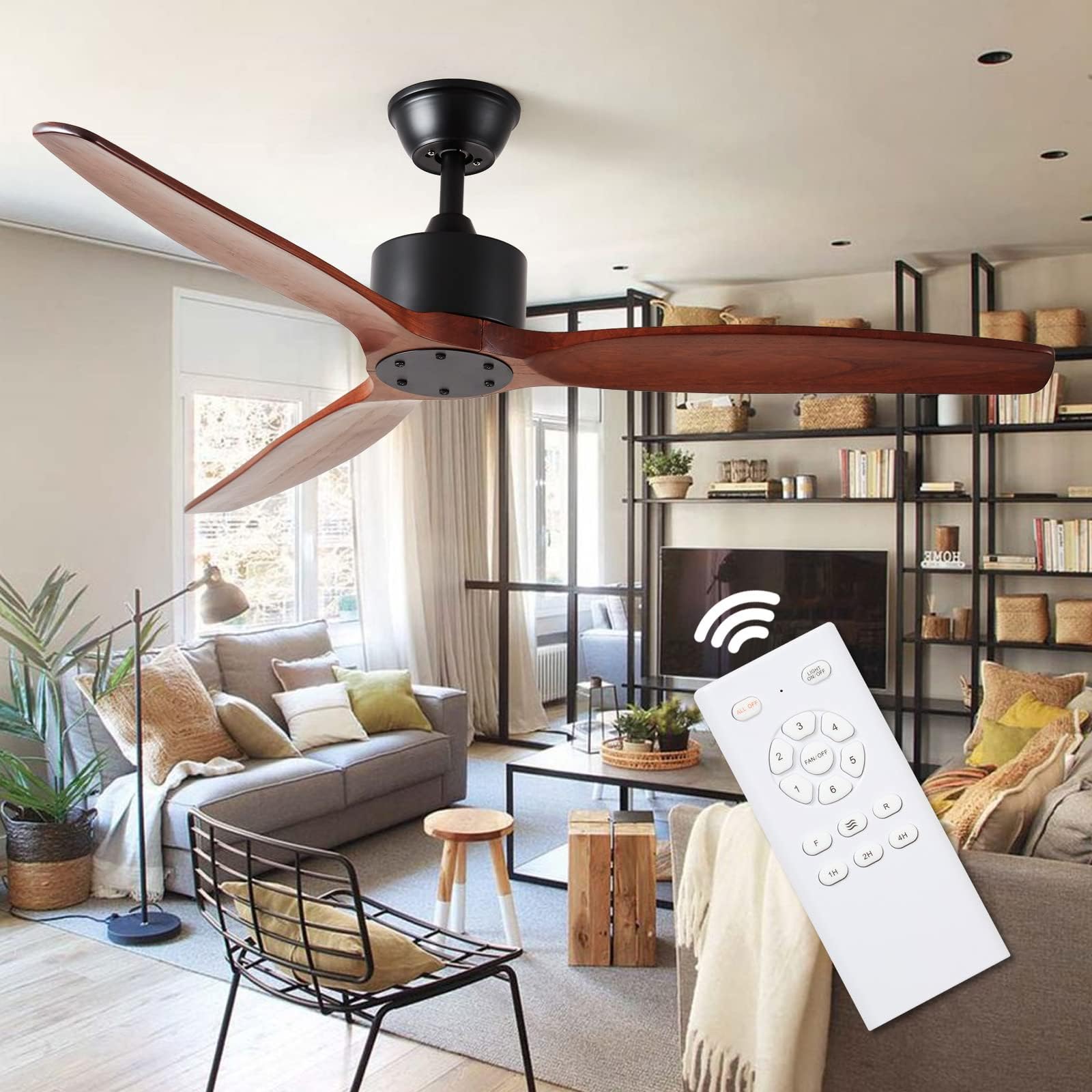 Yifi Deco 52'' Wood Ceiling Fan No Light, Indoor Outdoor Ceiling Fan ...