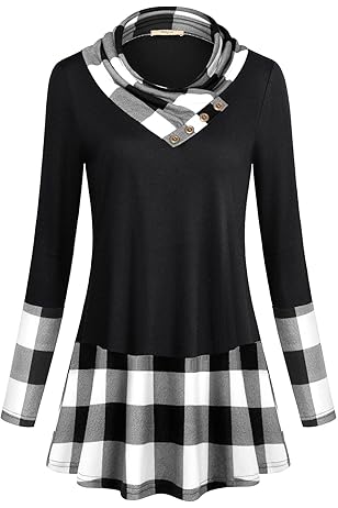 Women's Long Sleeve Cowl Neck Form Fitting Casual Tunic Top Blouse