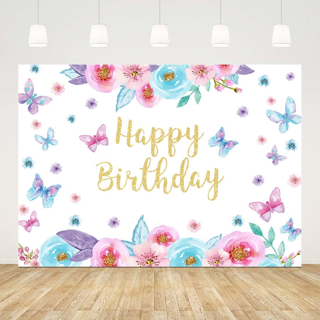 Amazon.com : Butterfly Birthday Backdrop for Girls Floral Birthday ...