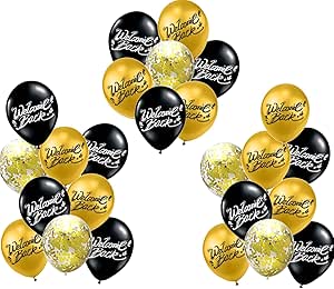 Amazon.com: Welcome Back Balloons Black and Gold Confetti Welcome Back ...