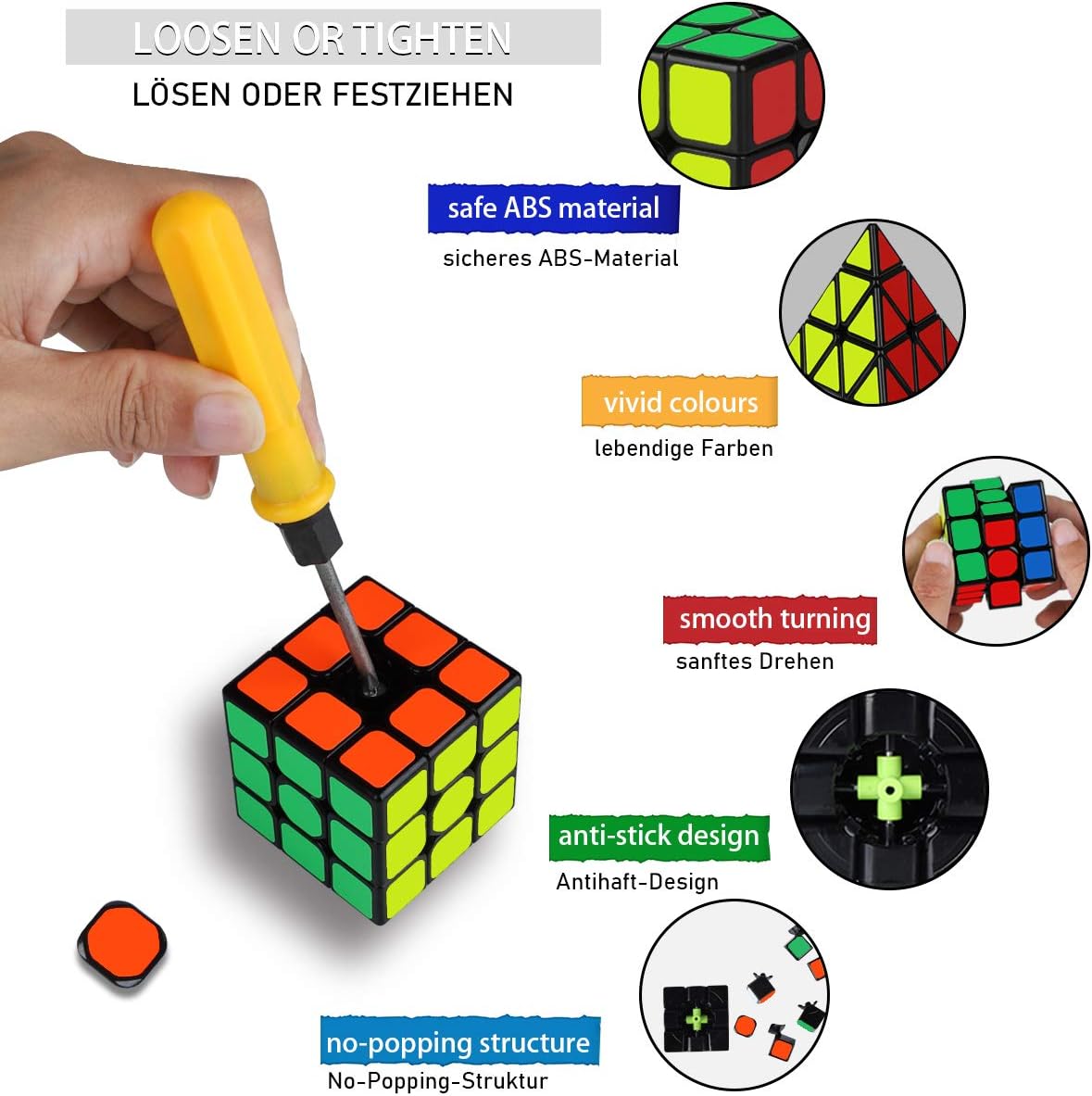 KidsPark Magic Cube Set 2×2 3×3 Pyramid Pyraminx Megaminx Skew Puzzle ...