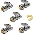 (Pack of 5) EFIELD Push Fit 1/4 Turn Straight Stop Valve Water Shut Off 1/2 Push x 3/8 Inch ...