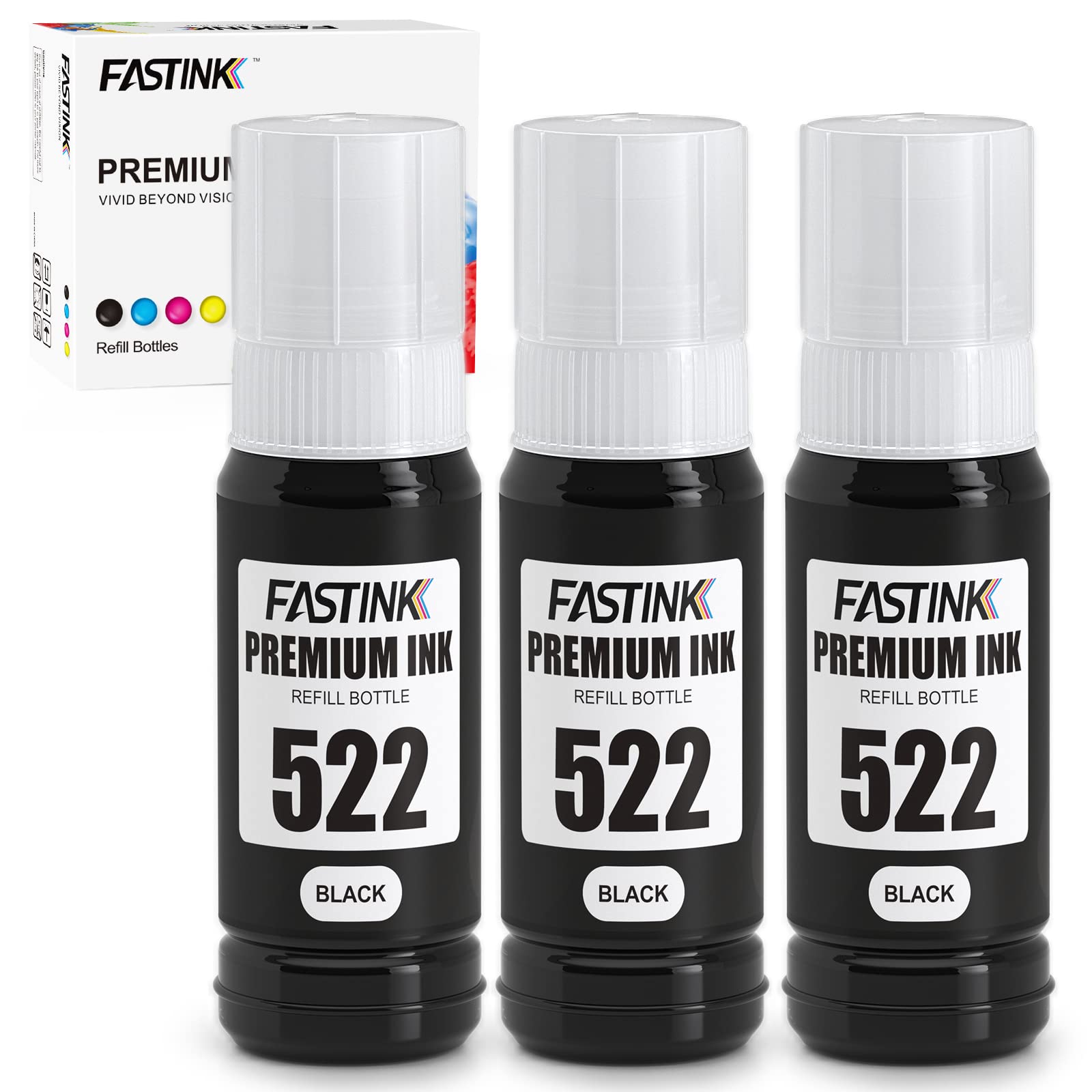 FASTINK 522 Black Ink Bottles High Yield Replacement for Epson 522 Ink ...