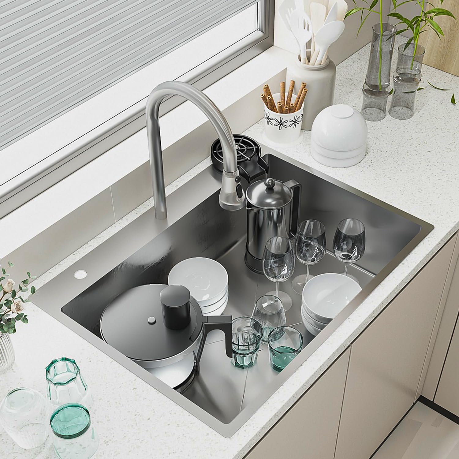 NINAS Undermount Kitchen Sink, Stainless Steel Workstation Sink with ...