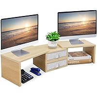 Amazon.com : MARTY Dual Monitor Stand Riser with 2 Drawers Length Angle ...