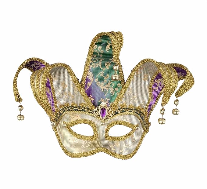 Amazon.com: Forum Magic Color Mardi Gras Half Mask With Jester Crown ...