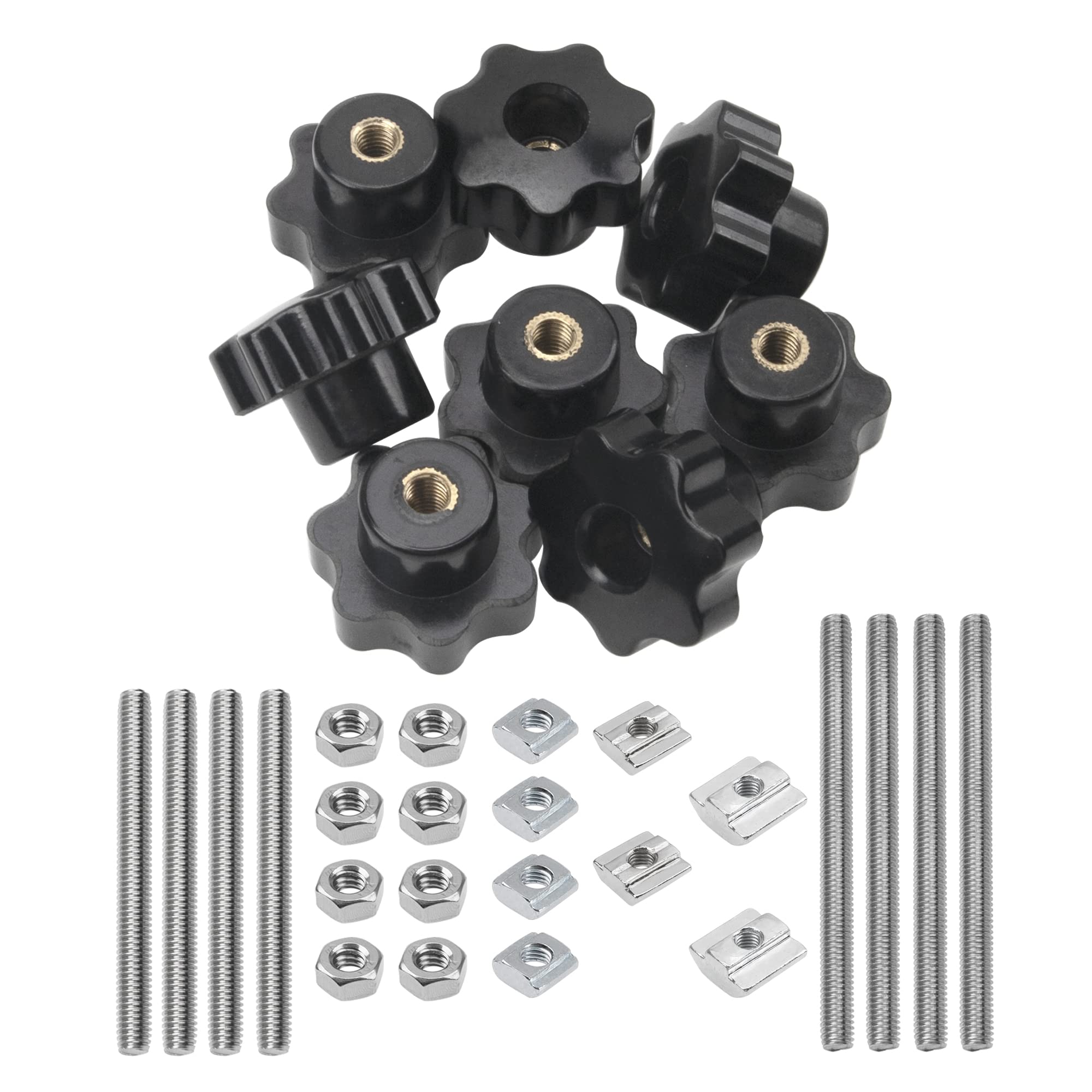 Rrina 8 Sets M6 7 Star Through Hole Knob Nut Screw Clamping Knurled Threaded Knob Assortment Kit ...