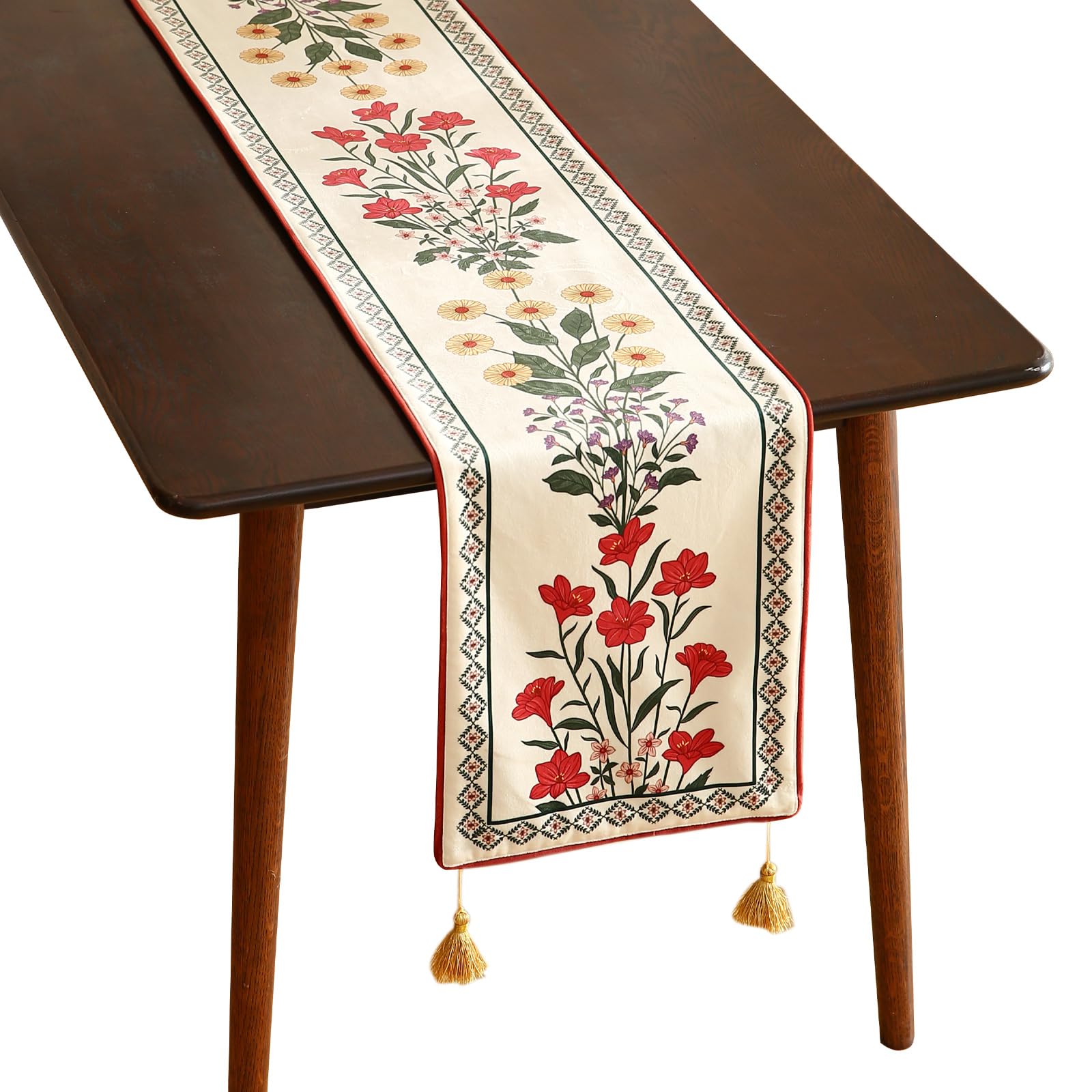 ISAENNE Designer Luxury Velvet Table Runner 87 Inches, Farmhouse Floral ...