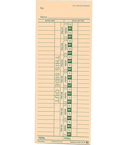 Employee Time Cards JIAN BOLAND Weekly Time Cards - 3-1/2 X 9 Inch ...