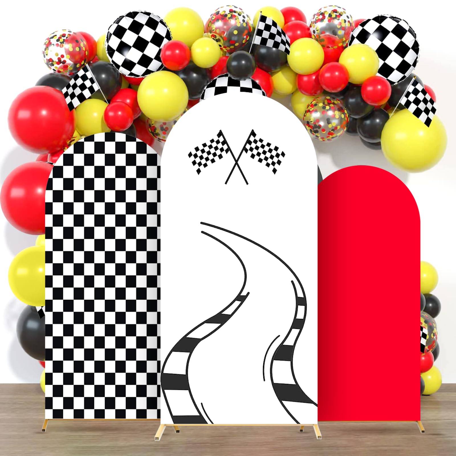 Black White Checkered Racing Theme Party Arch Backdrop Covers 4Ft, 5Ft ...