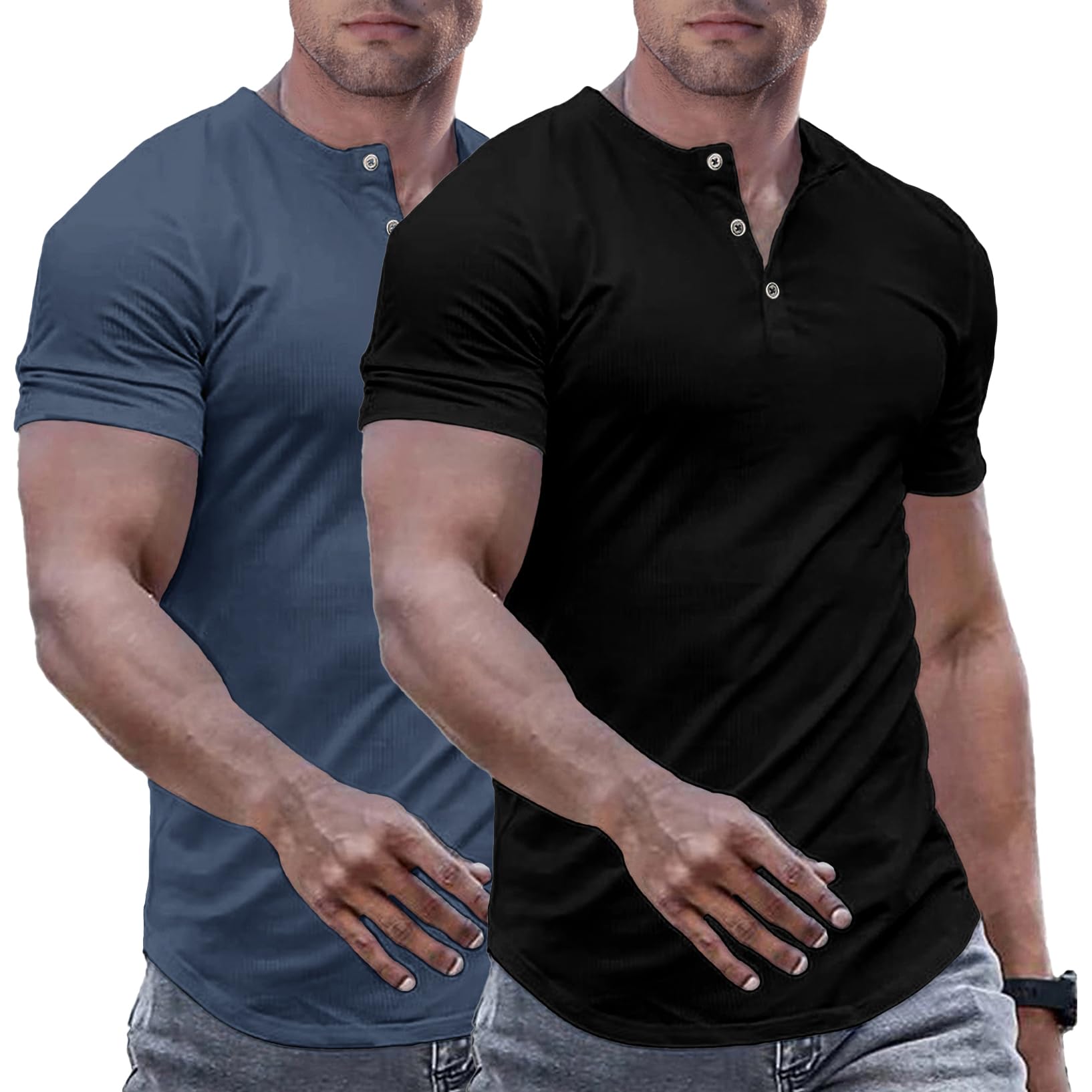 JMIERR Mens Muscle Slim Fit Button Henley Shirts Summer Short Sleeve ...
