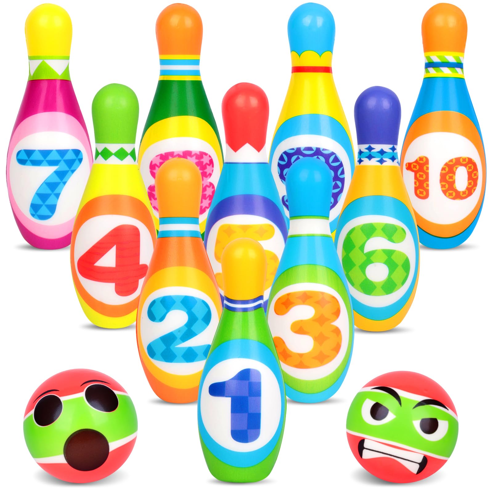 Shindel Bowling Set for Kids, 10 Bowling Pins and 2 Bowling Balls Toy ...