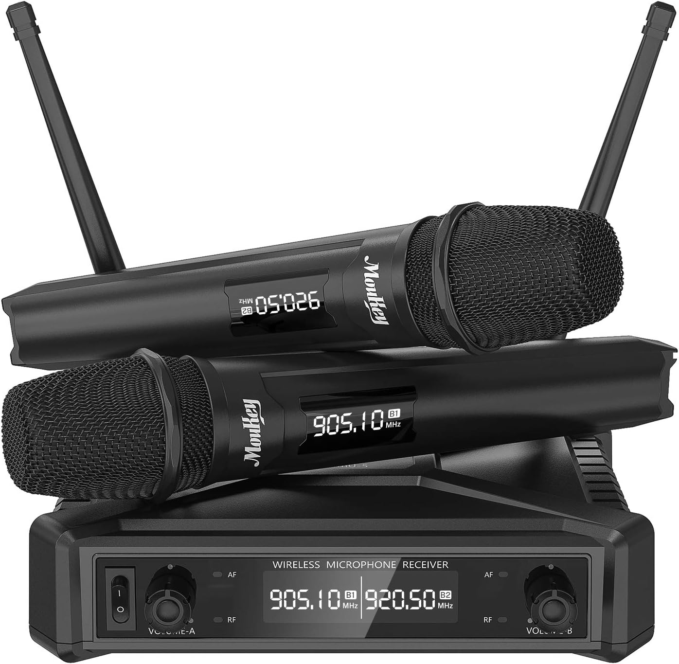 Moukey Dual UHF Wireless Microphone, Plug and Play Professional Dynamic Mic Handheld Microphone ...