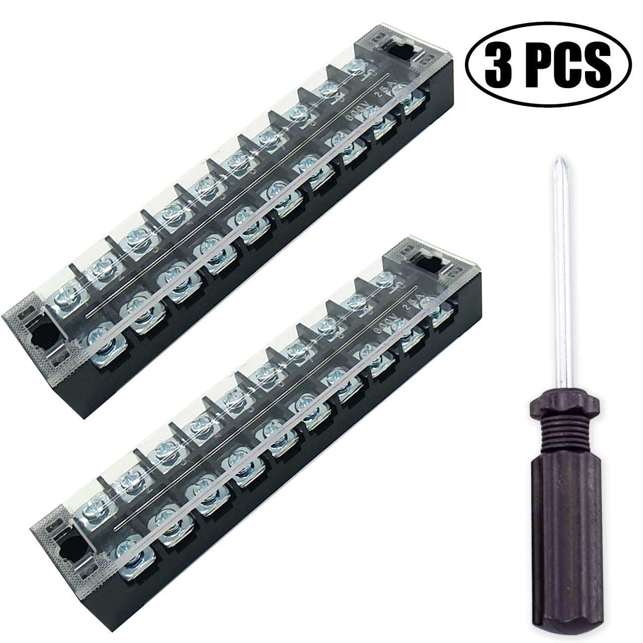 5 Pcs 10 Positions Dual Rows 600V 25A Screw Wire Barrier Block Terminal ...