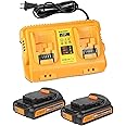 Amazon.com: 2-Pack 3.0Ah Battery Replacement for Dewalt 20v Battery with DCB102 Battery Charger ...