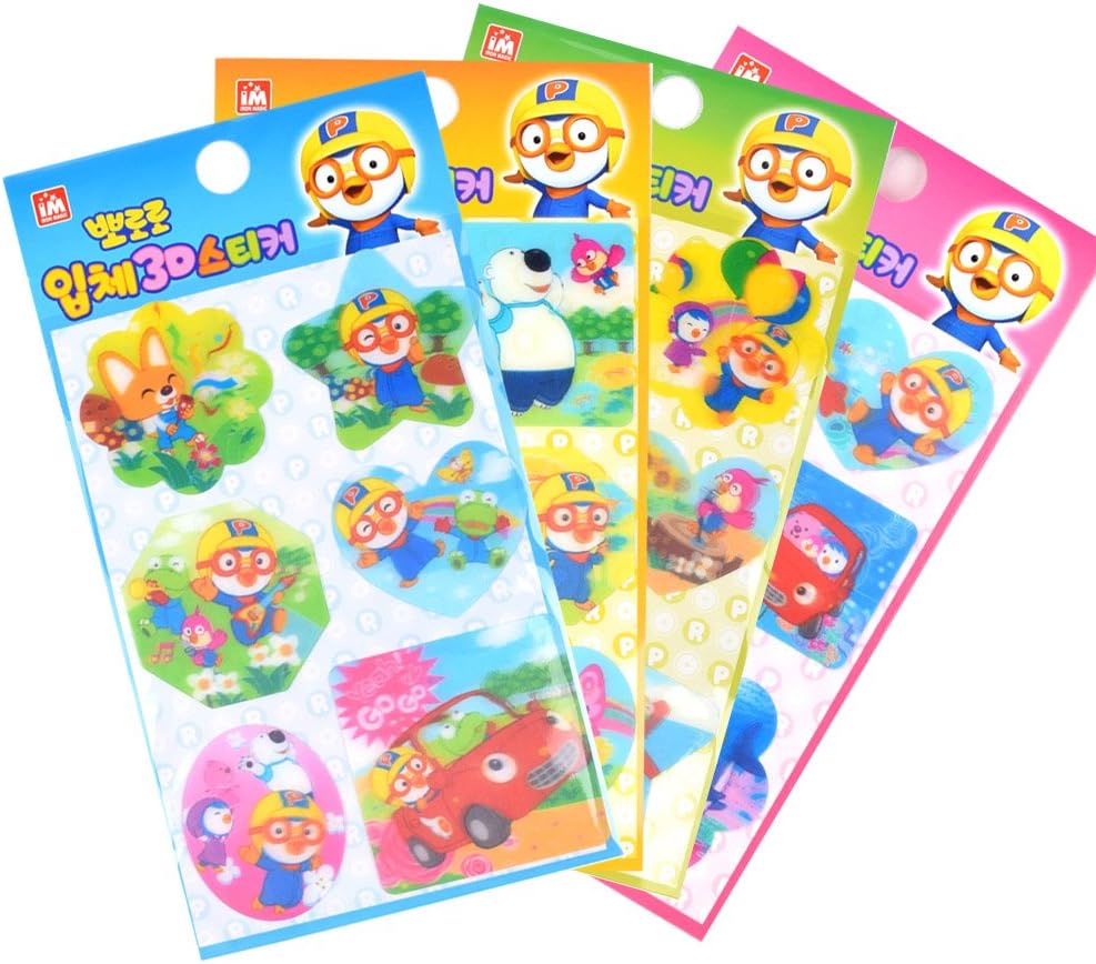 Amazon.com: Pororo 3D Hologram Changing Stickers Sheets (4 Pack ...