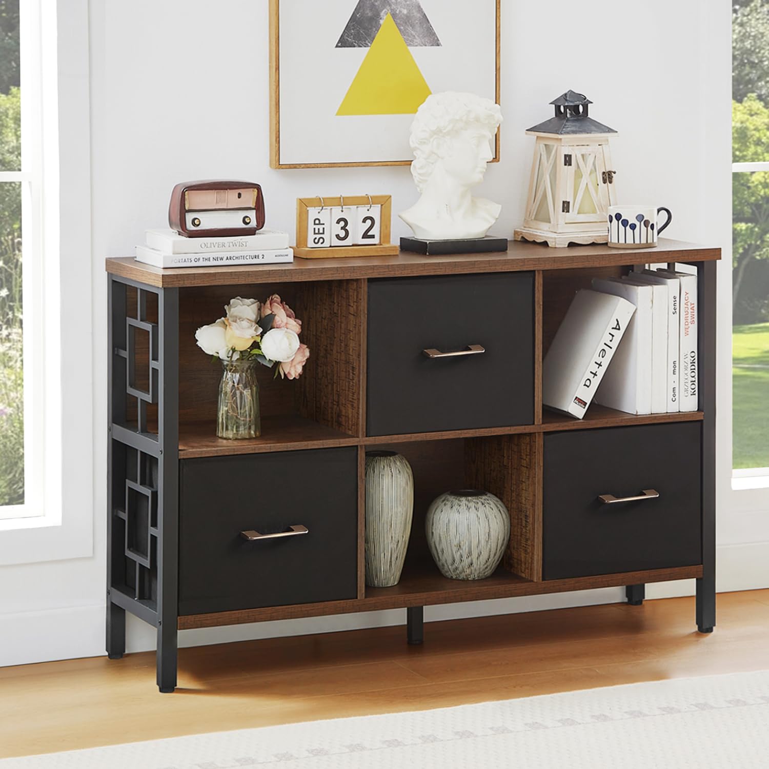 HOMISSUE 6 Cube Storage Organizer Shelf, Rustic Short Bookshelf with 3 ...