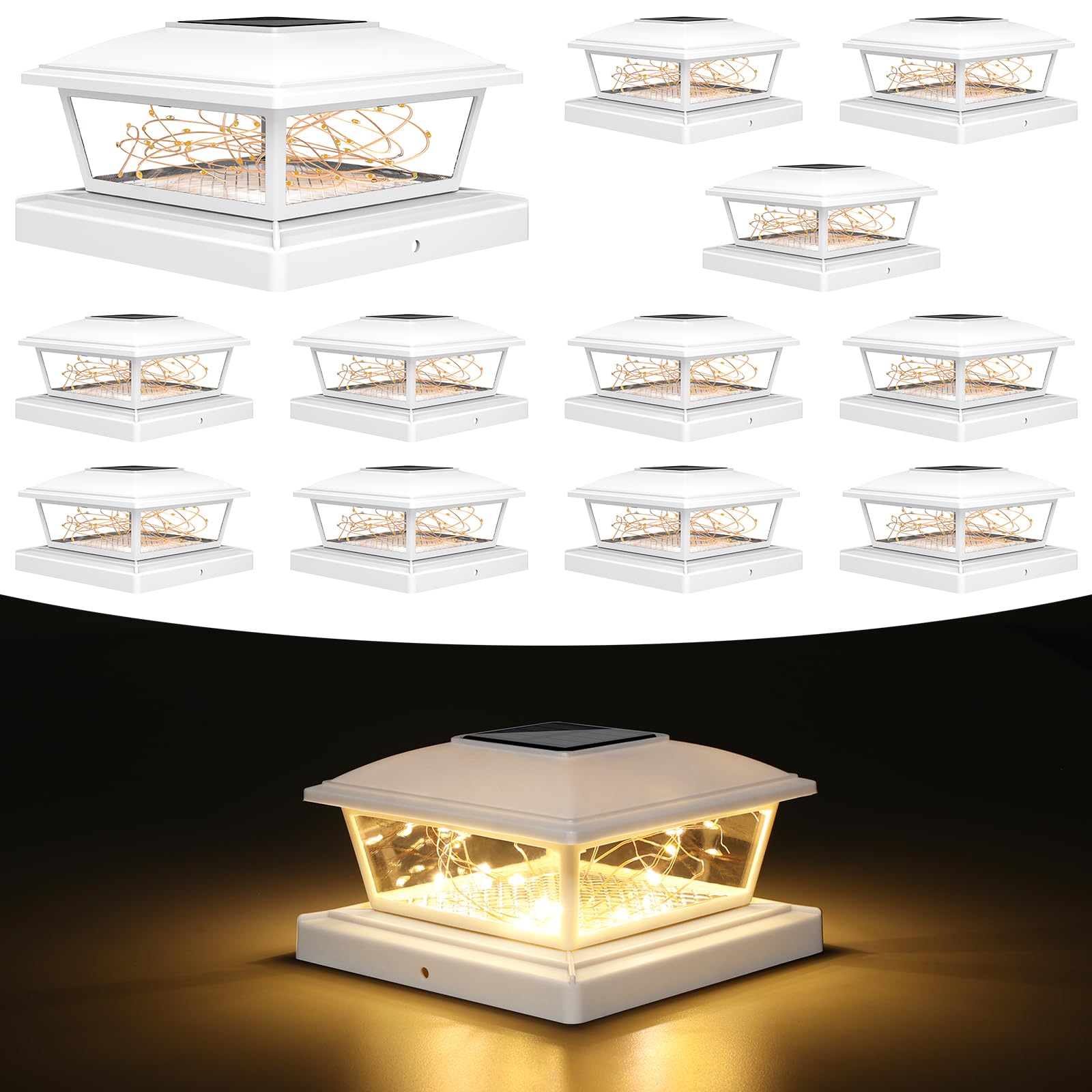 VOLISUN Solar Post Cap Lights Outdoor 12Pack, White Fence Cap Lights ...
